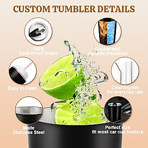 Personalized Coffee Tumbler with Picture & Text, Custom 20oz Insulated Stainless Steel Coffee Mugs, Customized Travel Tumbler Cups with Lids, Gift for Wedding, Anniversary, Birthday