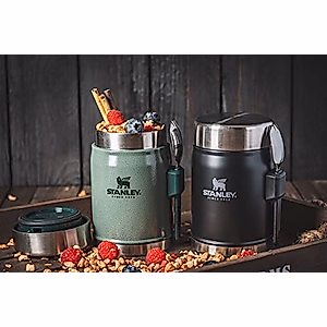 Stanley Classic Legendary Food Jar 0.4L Hammertone Green with Spork – BPA Free Stainless Steel Soup Flask - Keeps Cold or Hot for 7 Hours - Leakproof - Dishwasher Safe