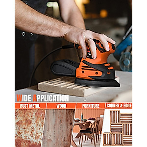 DWT Detail Sander, 1.5A 15000 OPM Electric Sander with 24pcs Sandpapers, Efficient Dust Collection System & Detail Finger Attachment, Soft Grip Handle, Compact Hand Sander for Woodworking