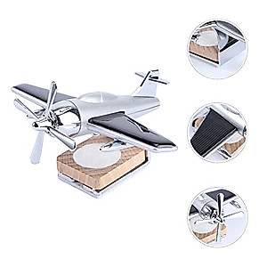 Homoyoyo Solar Airplane Car Diffuser, Wooden Base Fragrance Aromatherapy Diffuser, Alloy Solar Energy Rotate Airplane Ornaments for Car Office Home Decor