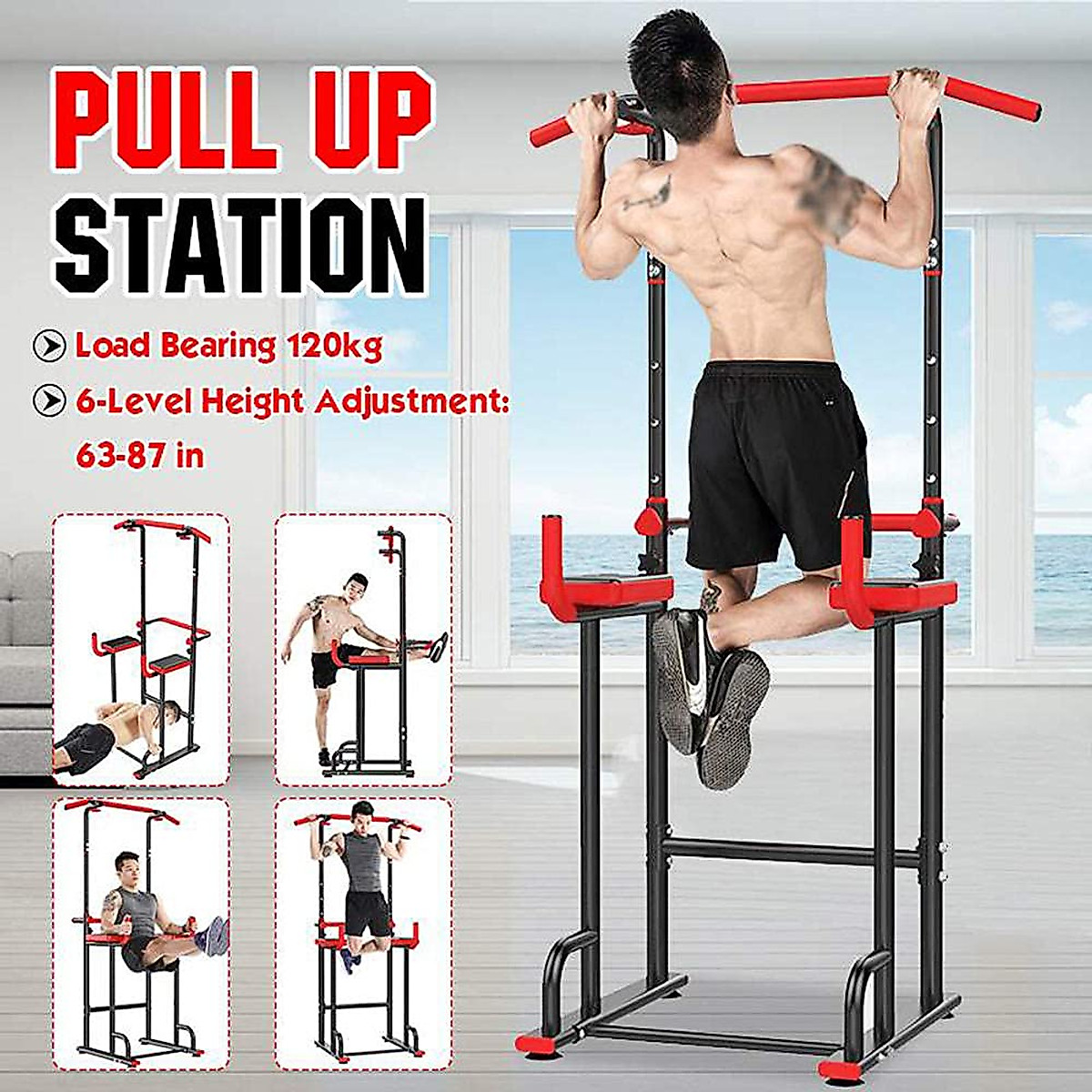 KDFJ Power Tower, Power Tower and Gym Tower, Dip Station, Pull-Up Bar, Full Body Workout, Multifunctional Weight Station A Varied Home Workout-Black