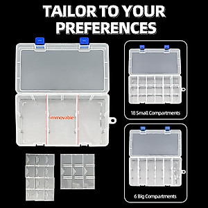 DUOFIRE Plastic Organizer Container Storage Box Adjustable Divider Removable Grid Compartment for Jewelry Beads Earring Tool Fishing Hook Small Accessories(18 grids, White X 2)