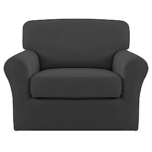 Easy-Going 2 Pieces Microfiber Stretch Chair Slipcover – Spandex Soft Fitted Sofa Couch Cover Washable Furniture Protector with Elastic Bottom Kids Pet Dark Gray