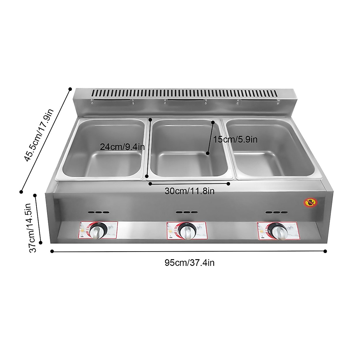 DOONARCES 3-Pan 18L Gas Food Warmer Commercial Countertop Deep Gas Fryer Propane LPG Stainless Steel Buffet Steam Cooking Heating Pot with Lids for Catering Restaurants Home Party (3 Pan)