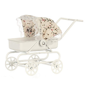 Aztec Imports 1:12 Scale White Vintage Classic Miniature Baby Carriage with Tilt Top