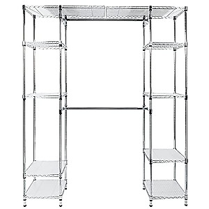 NC Portable Simple Assembly Wardrobe Hanger Closet Storage Rack System Kit Expandable Clothes Storage Metal Rack Storage Cabinet Shoe Cabinet-Silver