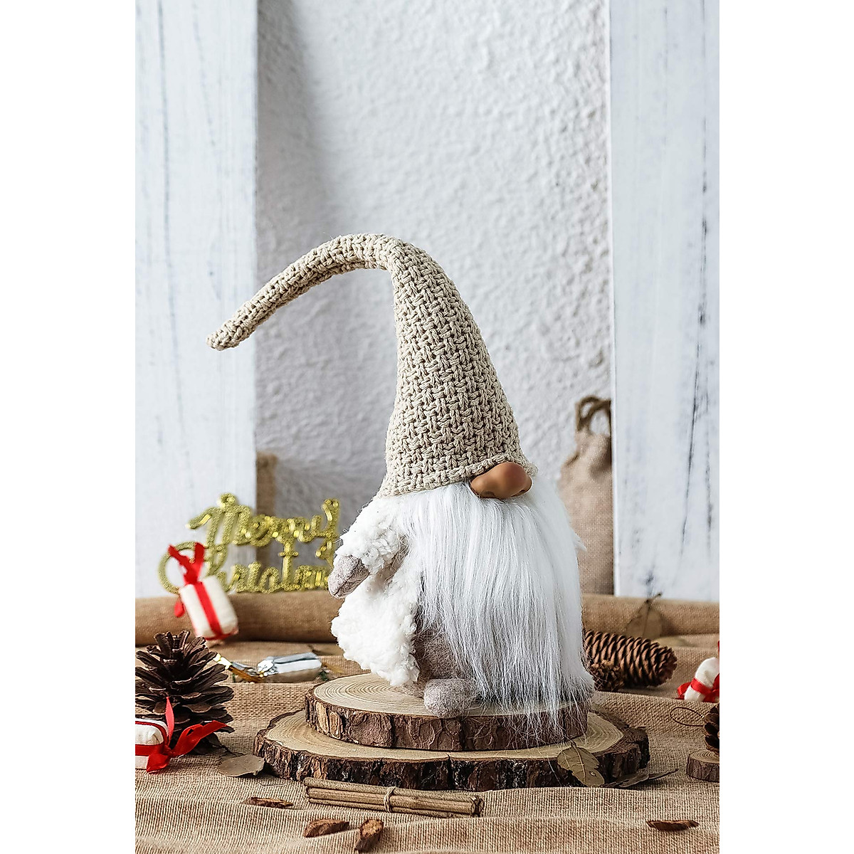 Funoasis Holiday Gnome Handmade Swedish Tomte, Christmas Elf Decoration Ornaments Thanks Giving Day Gifts Swedish Gnomes tomte 16 Inches (Khaki)
