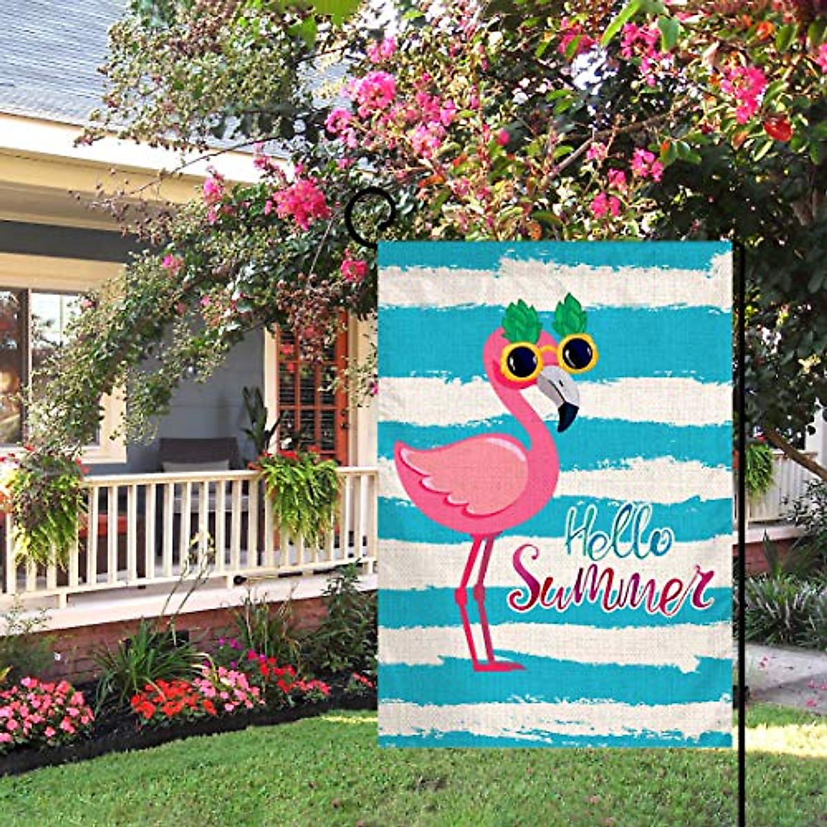Hello Summer Funny Flamingo Small Garden Flag Vertical Double Sided Burlap Yard Outdoor Decor 12.5 x 18 Inches (152543)