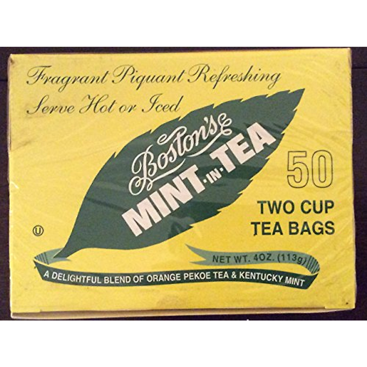 Boston's Mint-in-Tea, 50 Two Cup Tea Bags (Pack of 2 Boxes), Individually Wrapped Tea Bags of a Blend of Orange Pekoe Tea and Kentucky Spearmint, Delicious Hot or Iced, Sweetened or Unsweetened