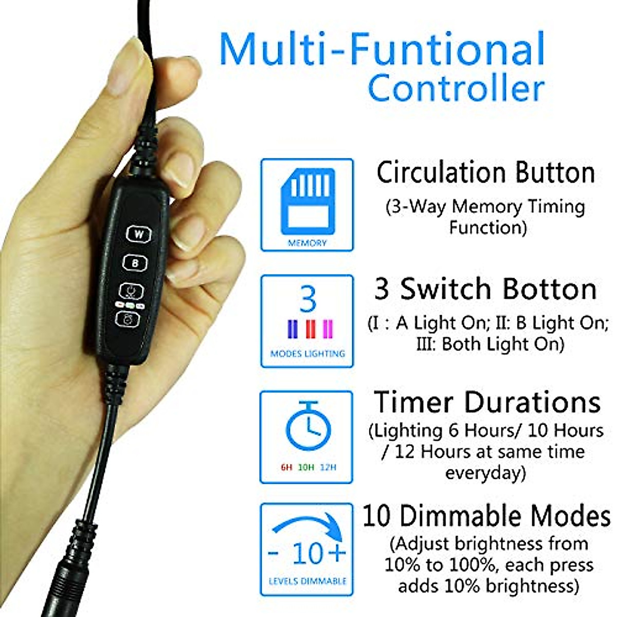 MingDak Submersible LED Aquarium Light,Fish Tank Light with Timer Auto On/Off, White & Blue LED Light bar Stick for Fish Tank, 3 Light Modes Dimmable,8W,15 Inch