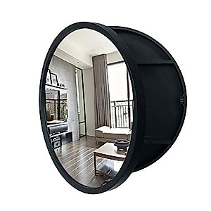 ZTGL Wall Round Bathroom Mirror Cabinet, Wooden Frame Storage Cabinet, Medicine Cabinet with 3 Shelf, Fully Assembled,Black,60cm
