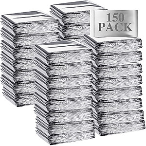 Emergency Blanket Bulk Foil Survival Thermal Blankets Pack Silver Foil Reflective Blankets for Cold Outdoors Camping Hiking First Aid Shelter Space Emergency Supplies Blanket Set (150 Pieces)