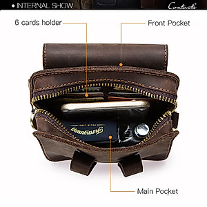 Hiram Men's Leather Phone Bag for iPhone SE, Leather Waist Bag for Men, Men's Crossbody Bag for Cellphone, Small Leather Shoulder Bag for Men-Coffee