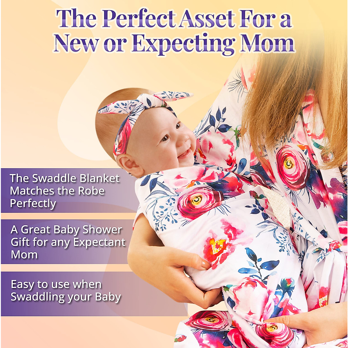 EPORMOT Mommy and Me Robe and Swaddle Set - Maternity Robe & Baby Swaddle Blankets - Matching Maternity Robe and Matching Baby Set - Soft & Comfortable Newborn Swaddle Blanket