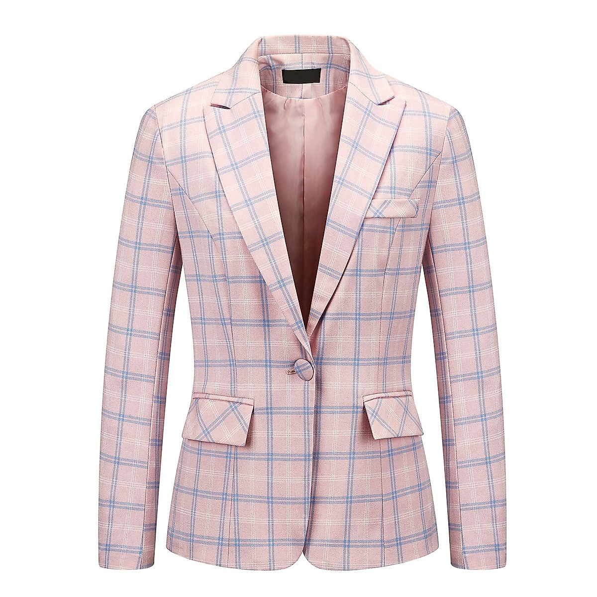 Womens 2 Piece Plaid Suits Set Business Office One Button Blazer Jacket Casual Long Sleeve Pant Suit Set(Pink,Medium)