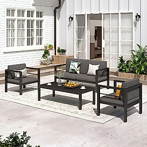 GARTOO Outdoor Aluminum Furniture Set - 4 Pieces Modern Patio Conversation Sofa Sets with Upgraded Removable Cushion, Outside Sectional Sofas Sets with Coffee Table for Balcony, Backyard, Poolside