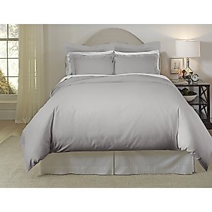 Pointehaven 620 Thread Count Cotton Oversized Solid Duvet Set - 3 Piece Bedding Duvet Set with Button Closure 100% Long Staple Cotton Duvet Set with Tie-Backs All Season Full/Queen Grey
