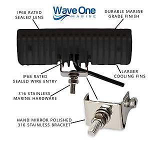 Wave One Marine | Hi-Lumen LED Spreader Light | IP68 Waterproof Boat Deck Flood Beam | Bright 2000+ Lumen Output for Night Fishing (Black Housing)