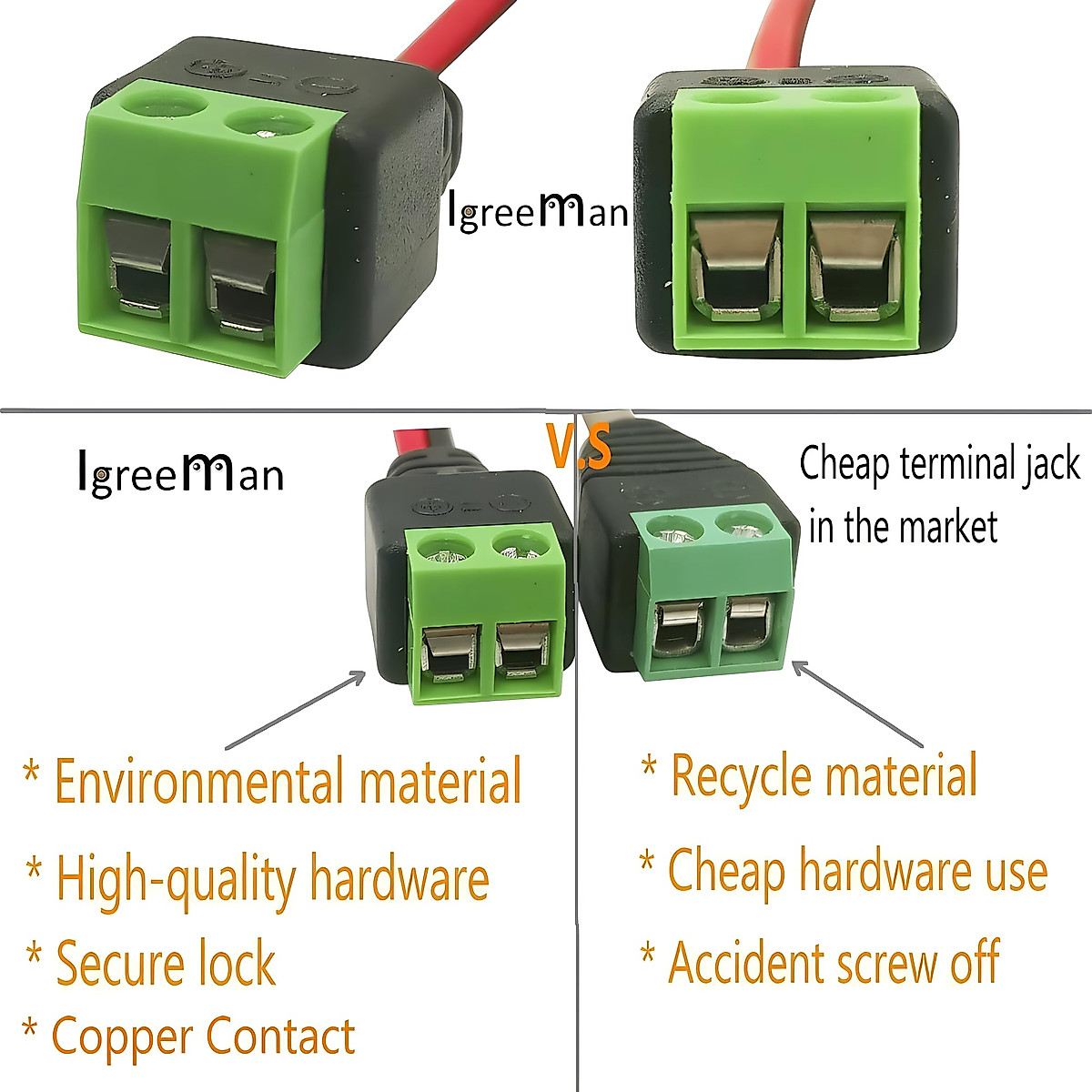 Igreeman 10 Pair Quick-Connect DC Power Pigtails - 18 AWG, 5A - Comes with Unique Terminal Jack Socket for Top-Notch Security Surveillance & Party Lighting - 2.1mm * 5.5mm Connectors