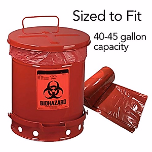 Resilia Medical - Biohazard Bags - Hazardous Waste Disposal, Meets DOT ASTM Standards for Hospital Use, Red, 40-45 Gallon, 40x46 Inches, 20 Bags