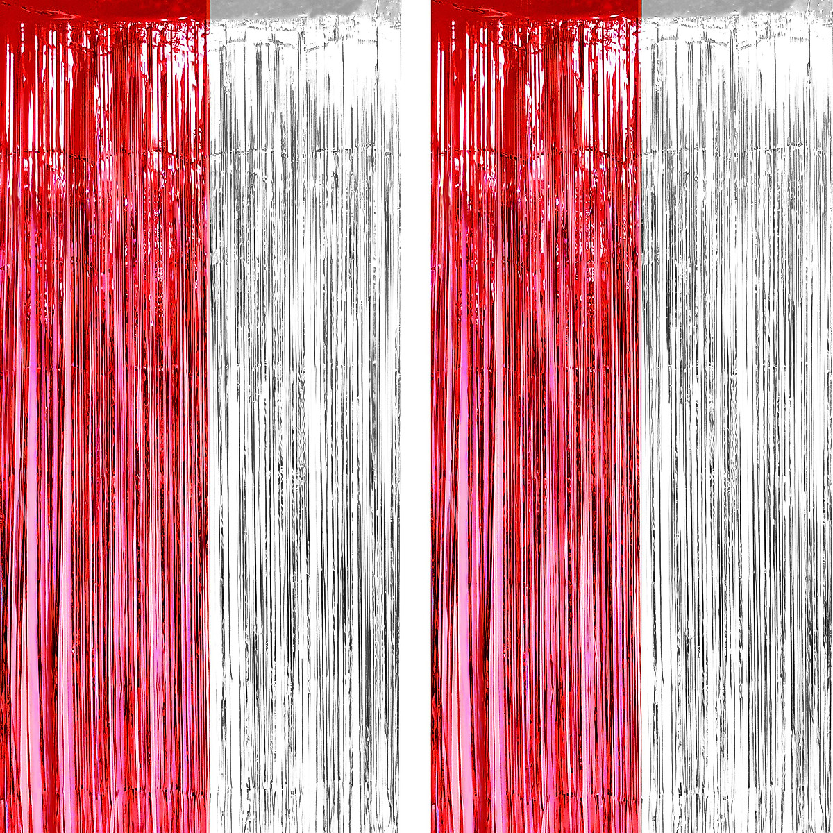 Red White Party Tinsel Foil Fringe Curtains - Circus Welcome Carnival Under the Top Birthday Baby Shower Graduation Party Backdrops Wedding Valentines Day Party Decor Photo Booth Backdrops Decorations