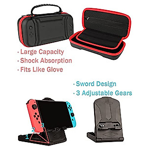Switch Accessories - Family Bundle Accessories for Nintendo Switch, Carry Case& Screen Protector,4 Pack Joy Con Grips and Steering Wheels, Case Cover,Stand Mount,Joy Con Charger and More.