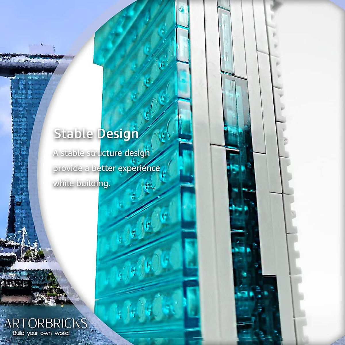 ArtorBricks Architectural Marina Bay Sands-2022 Large Collection Building Set Model Kit and Gift for Adults, Compatible with Lego (881 Pieces)