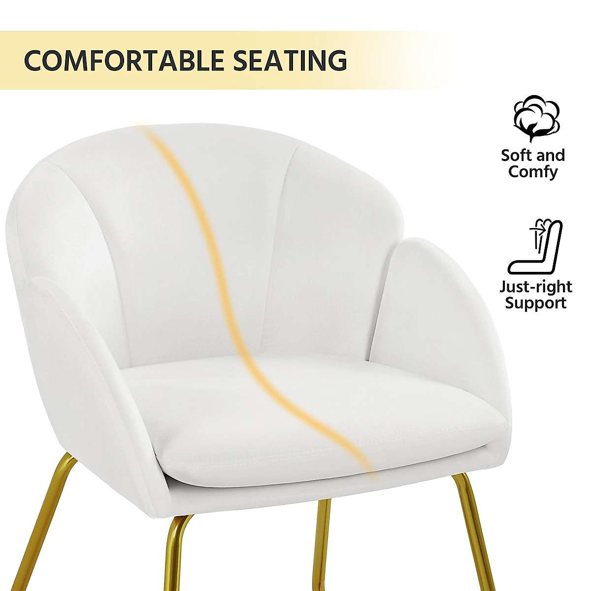 Yaheetech Modern Velvet Vanity Chair Armchair, Flower Shaped Makeup Chair with Golden Metal Legs for Living Room/Makeup Room/Bedroom/Home Office/Kitchen, White