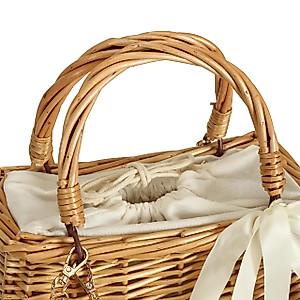 So'each Women's Handmade Rattan Wicker Artificial Pearl Shoulder Bag Beige