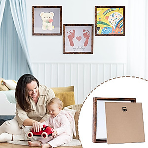 Muzilife 12x12 Shadow Box Picture Frame with Linen Board - Deep Wood & Glass Display Case to Hang Memory Box Baby Sports Memorabilia, Pins, Awards, Medals, Wedding, Tickets and Photos, Rustic Brown