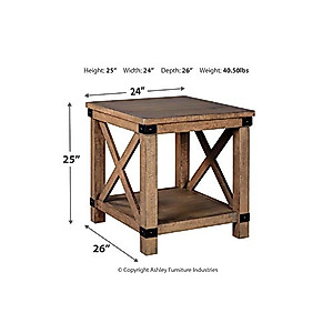 Signature Design by Ashley Aldwin Farmhouse Square End Table with Crossbuk Details, Light Brown