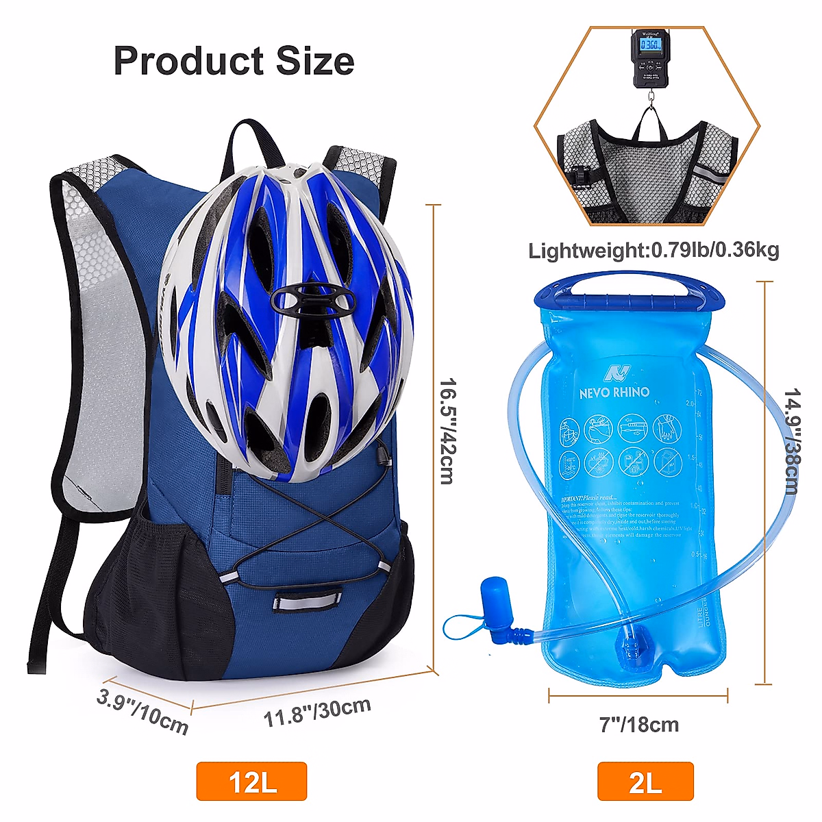 Lightweight Hydration Backpack, Running Backpack with 2L Water Bladder, Hydro Water Daypack for Cycling Hiking Rave for Men Women