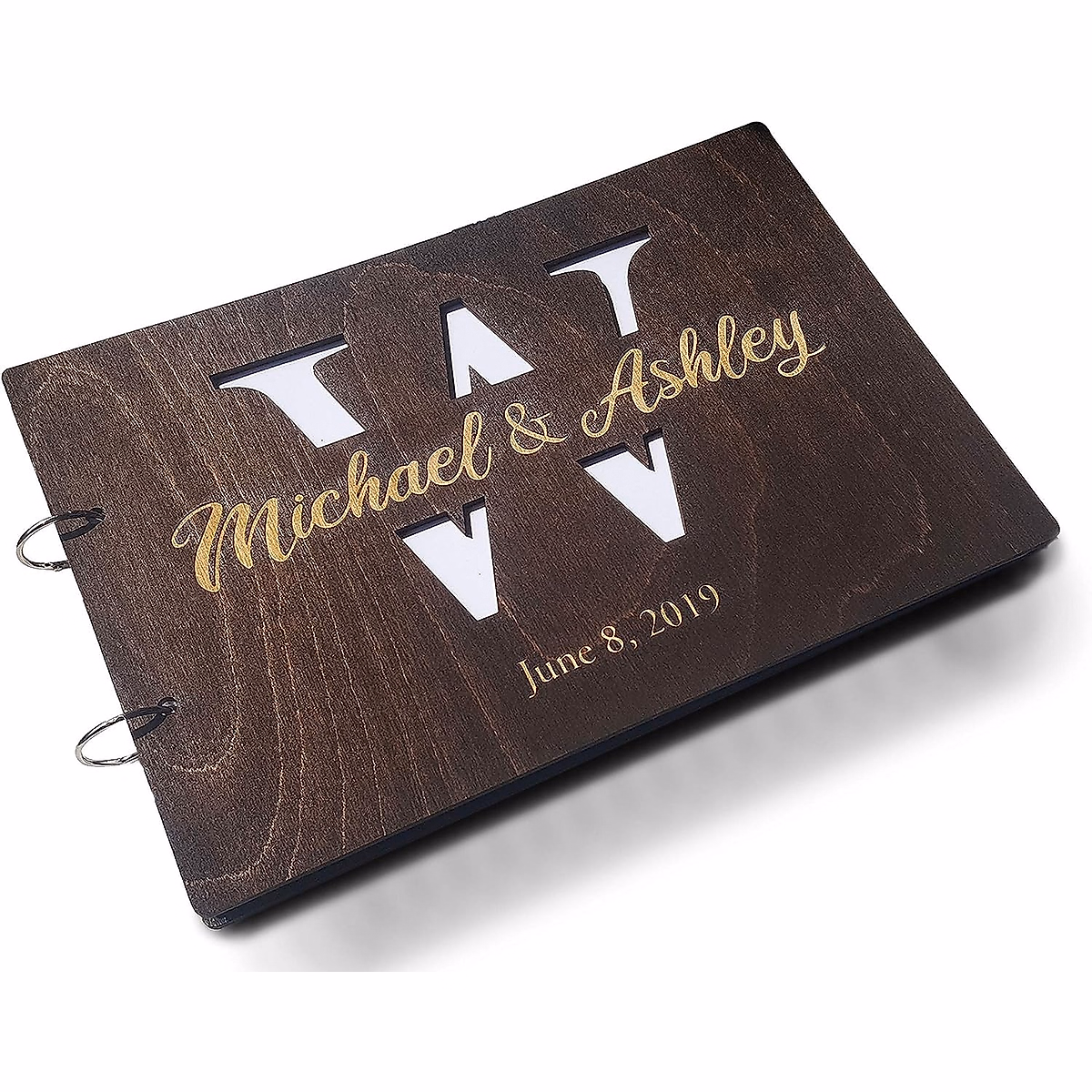 Just Customized Personalized Handmade Mr Mrs Wedding Guest Book for Bride and Groom Wood Alternative Custom Engraved Newlywed Marriage Album (Chocolate Walnut)