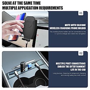 Fit for Tesla 2021 2022 Model Y Model 3 Accessories Docking Station of Center Console Smart Sensor, 4 in 1 USB LED HUB Adapter Cable Charger Powered Splitter Extension Accessories