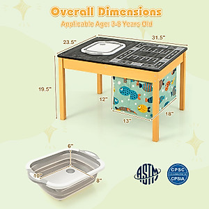 Costzon Sensory Table, 3-in-1 Wooden Sand Table w/Water Basin with Drain, Large Capacity Storage Bag, Racing Track & Parking Lot, Indoor Outdoor Kids Activity Table for 3-8 Years Old Boys Girls