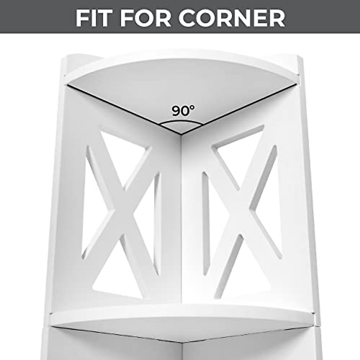 NHZ Corner Shelf Stand, Wood Corner Bookshelf, Corner Bookcase and Plant Stand (White, 4 Tier)