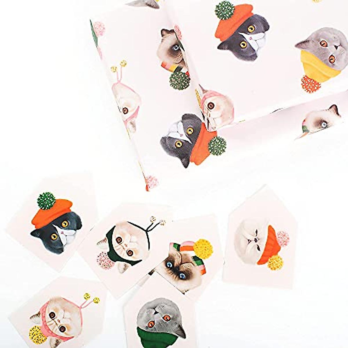 CENTRAL 23 Pink Wrapping Paper Christmas - 6 Sheets of GiftWrap - Cats in Hats - For Girls Women - Trendy Wrap for Kids - Holiday Festive Gifts - Recyclable