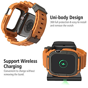 Compatible for Apple Watch Strap 44mm 42mm with Bumper Case, Loxoto Rugged Protective Drop Shock Resistant Case with TPU Band Strap Fit for iWatch 6/SE/5/4/3 Men Women Sport Military Style, Kumquat, One Size, Military