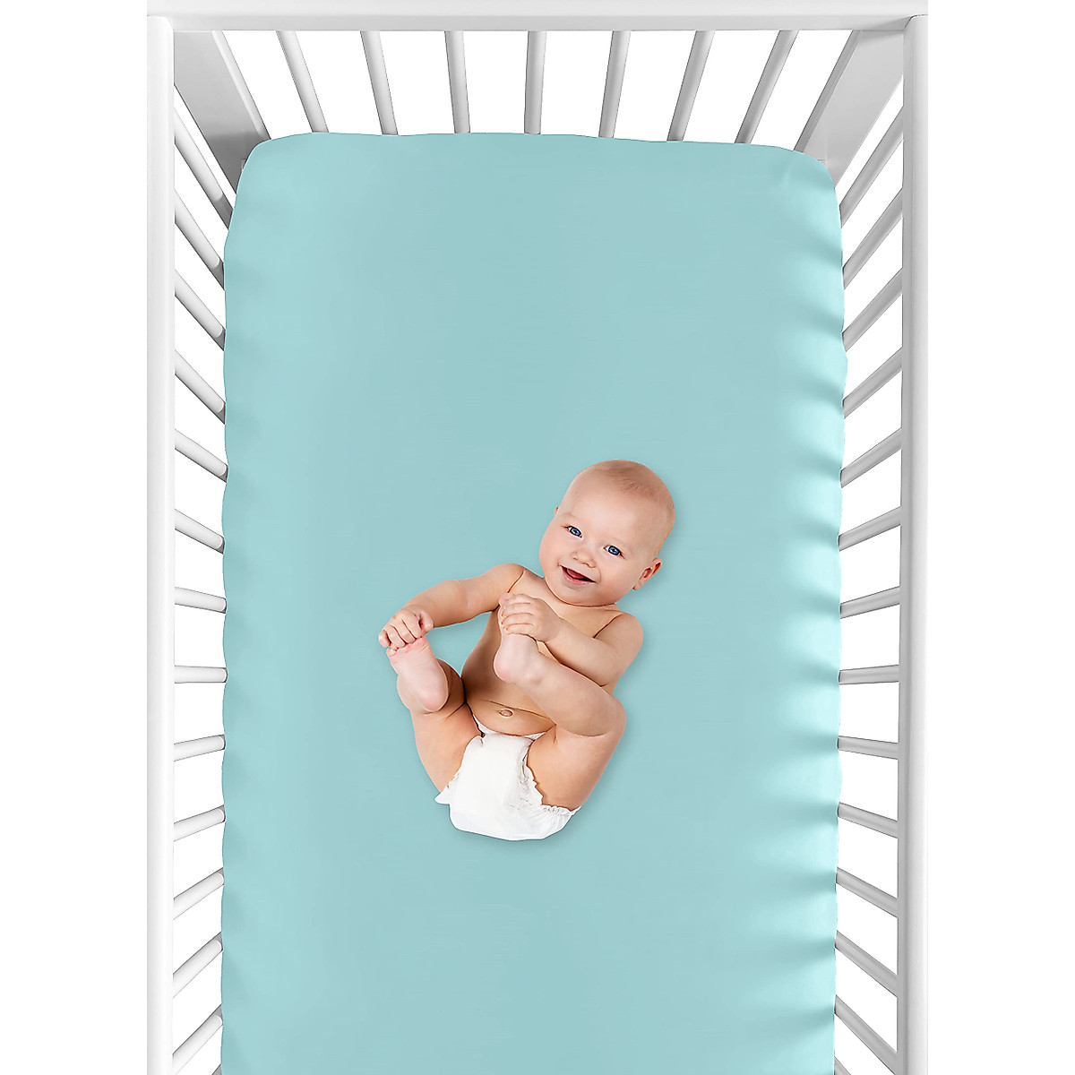 Fitted Crib Sheet for Blue and Green Modern Dinosaur Baby/Toddler Bedding Set Collection - Turquoise Blue