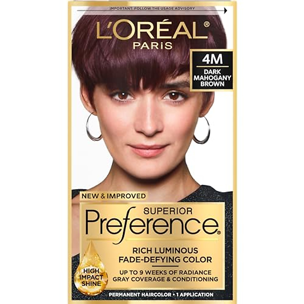 L'Oreal Paris Superior Preference Fade-Defying + Shine Permanent Hair Color, 4M Dark Mahogany Brown, Pack of 1, Hair Dye