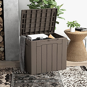 Patiowell 30 Gallon Resin Deck Box, Outdoor Storage Box for Patio Furniture, Deliveries, Pool Supplies,Waterproof and Lockable, Brown
