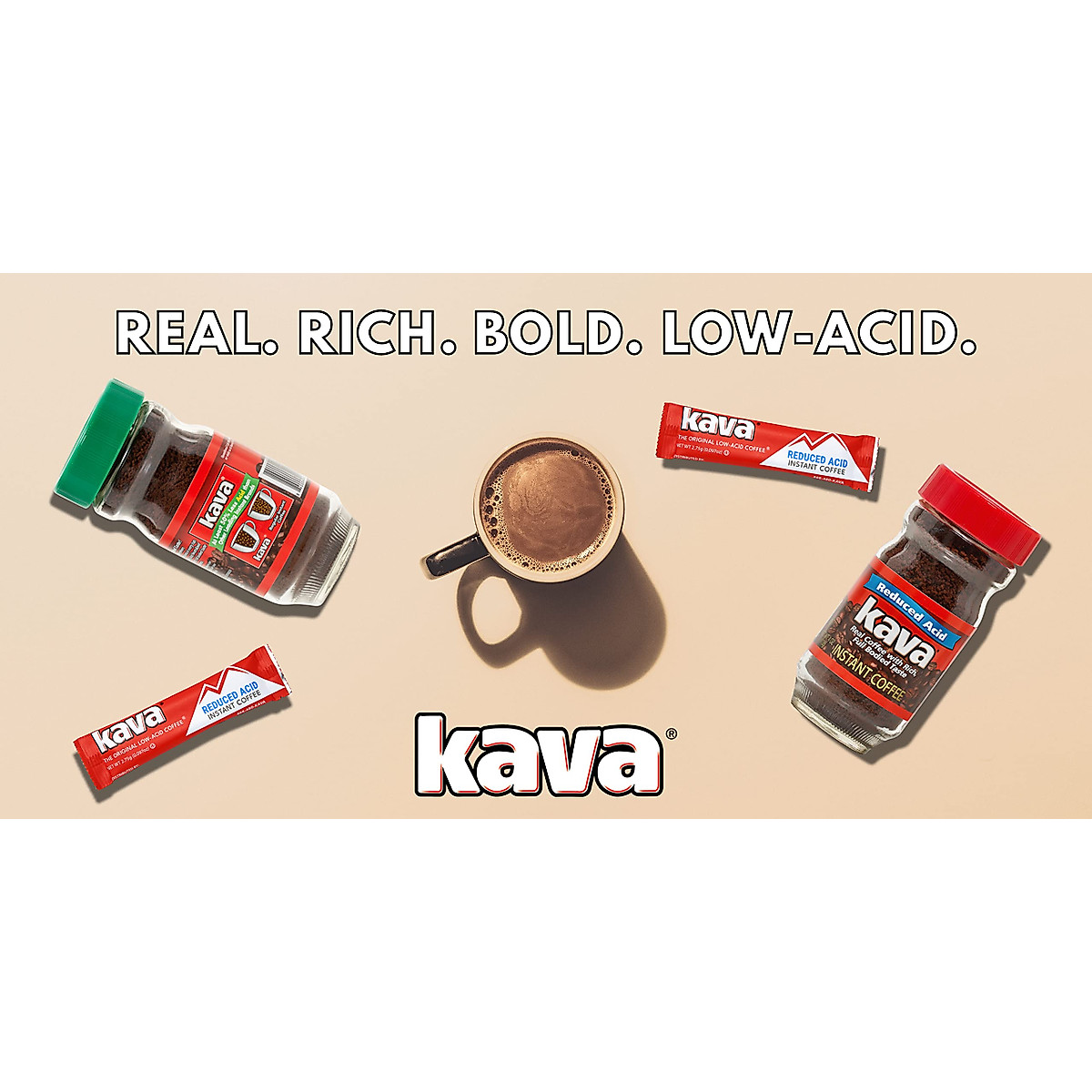 Kava Low Acid Instant Coffee Single Serve Stick Packets, 20 Count