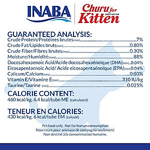 INABA Churu for Kittens, Grain-Free Creamy, Purée Lickable Cat Treats with DHA, EPA, Vitamin E & Taurine, 0.5 Ounces Each, 24 Tubes (4 per Pack), Chicken Recipe