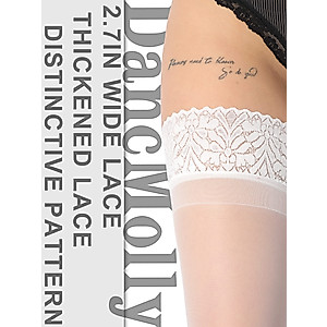 DancMolly Silky Thigh High Stockings, with 17+ Colors Sheer Silicone Lace Top Pantyhose for Women, 1 Pair (White, C-D)