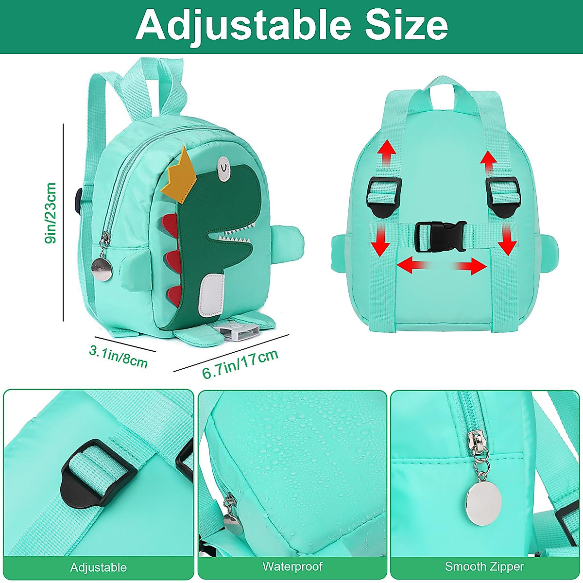 Accmor Toddler Harness Backpack Leash, 4 in 1 Kid Dinosaur Backpacks with Anti Lost Wrist Link, Child Cute Daycare Bags with Rope Tether Keep Boys Girls Walking Close(Green)