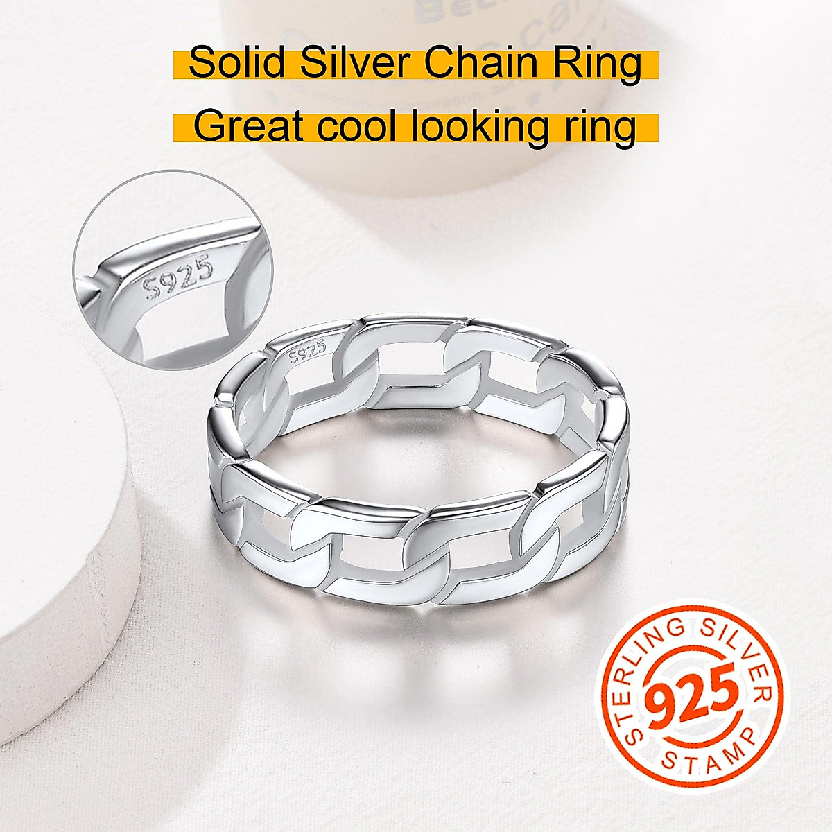 Silver Cuban Link Ring Women Size 6 Buckle Rings Sterling Silver Chain Rings