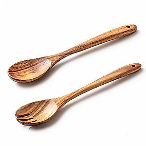 Gudamaye Acacia Wooden Salad Server Set,13 inch Salad Tongs for Serving including Salad Mixing Dinner Fork and Spoon,Long Handle Salad Server Set