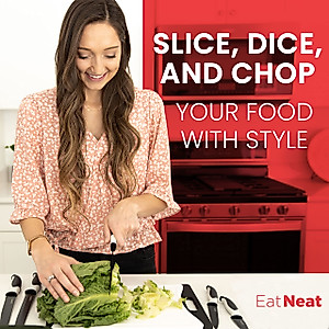 EatNeat 12 Piece Knife and Cutting Board Set: Premium Sleek Non-Stick Stainless Steel Chef Knife with Protective Sheaths & Sharpener - Cooking Gifts Idea - Ergonomic Sharp Knives for Kitchen