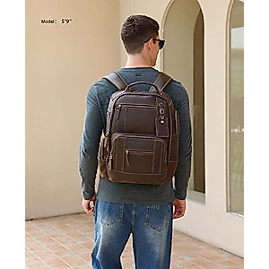 Taertii Mens Full Grain Genuine Leather 15.6 Laptop Backpack Large Capacity Weekender Overnight Camping Travel Rucksack 30L