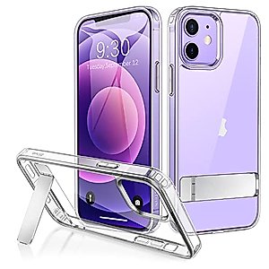 JETech Case for iPhone 12 Mini 5.4-Inch with Stand, Support Wireless Charging, Slim Shockproof Bumper Phone Cover, 3-Way Metal Kickstand (Clear)